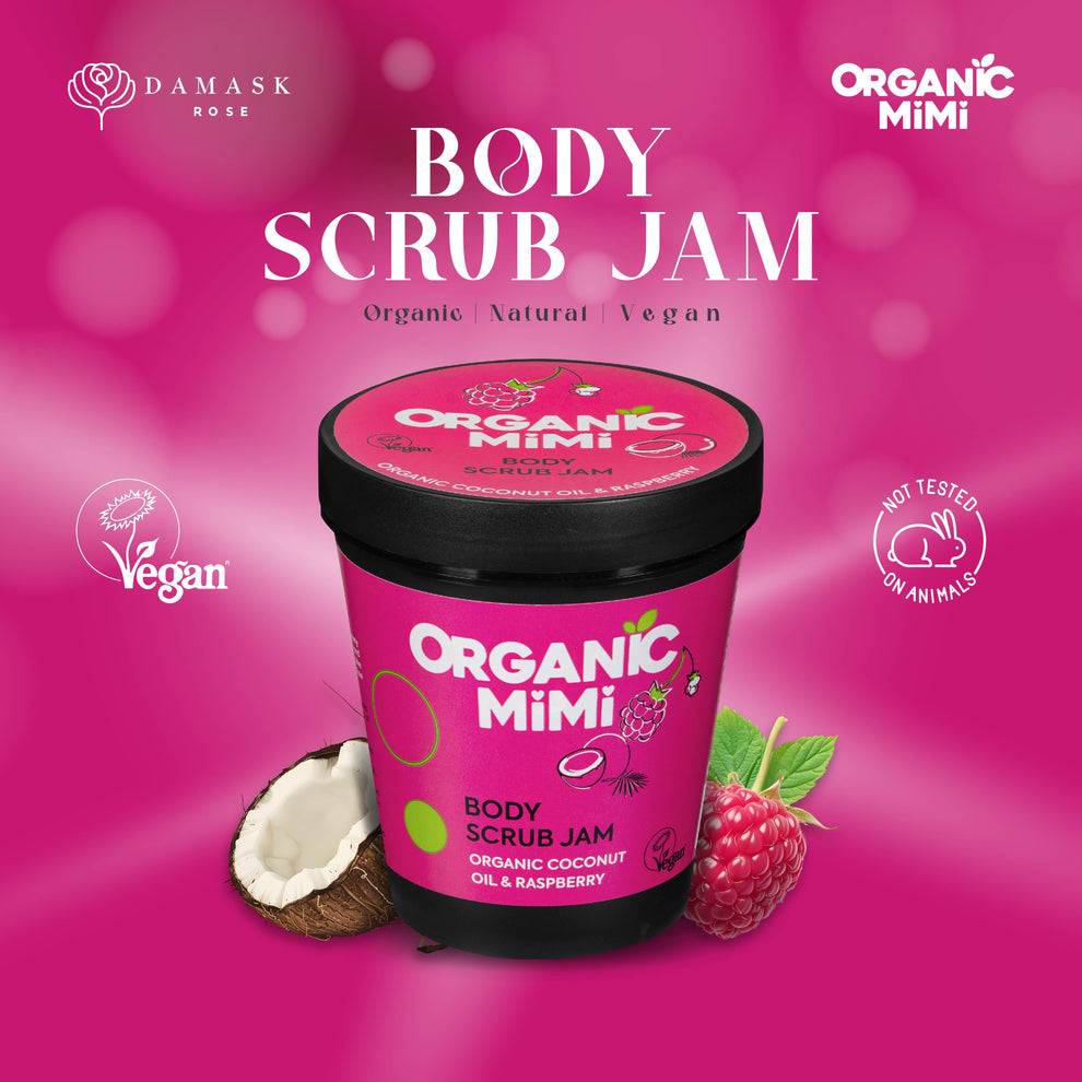 Organic Mimi, Body Scrub Jam Coconut & Raspberry, 250 g – Damask Rose
