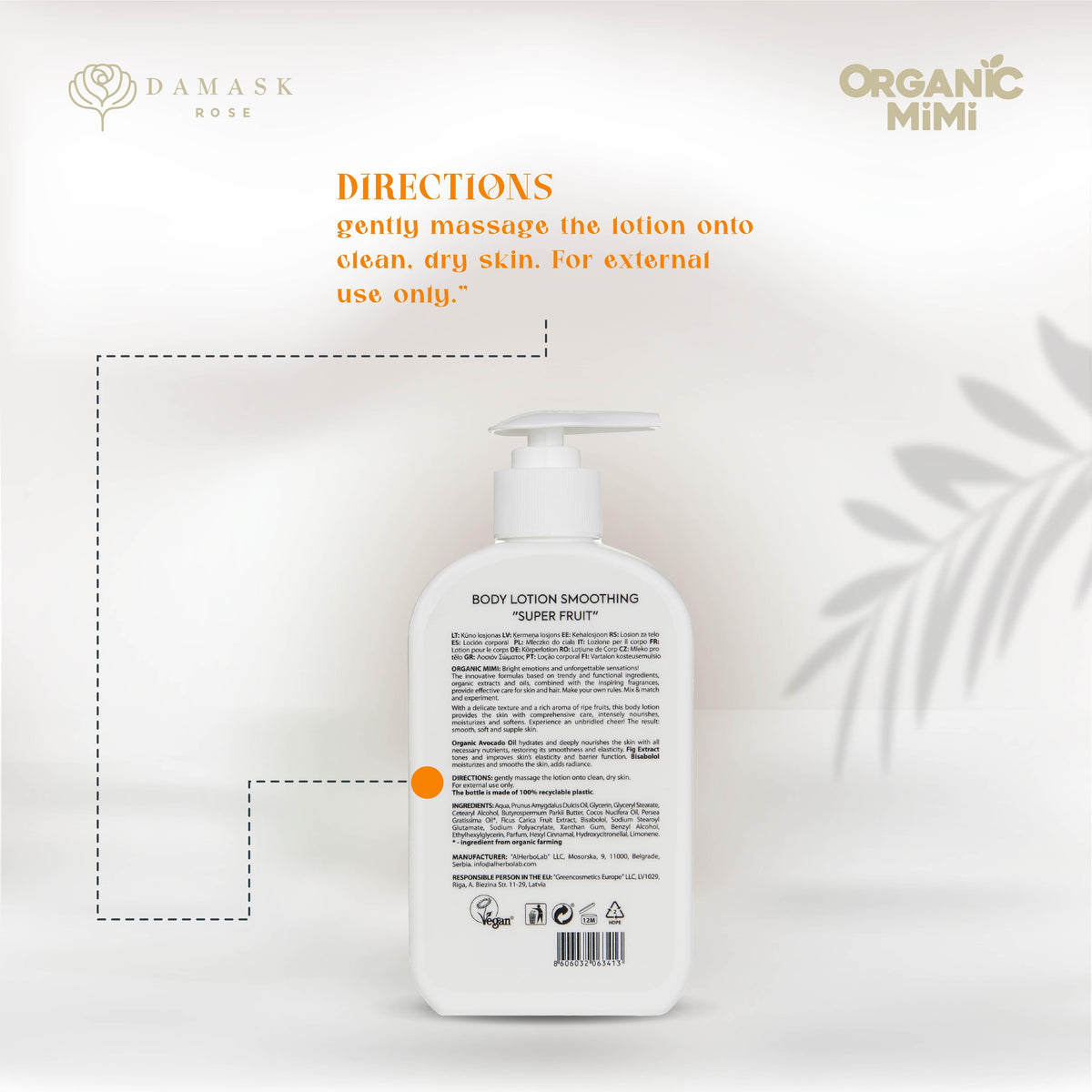 ORGANIC MIMI, BODY LOTION SMOOTHING SUPER FRUIT, 300 ml – Damask Rose